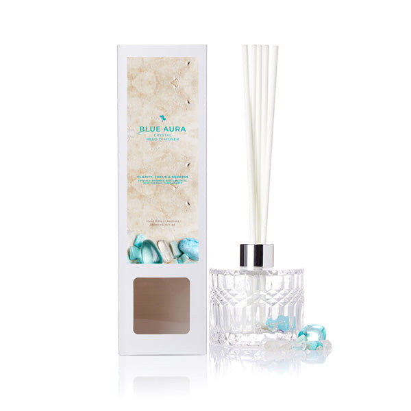 Blue Aura Crystal Reed Diffuser – Silk Oil of Morocco
